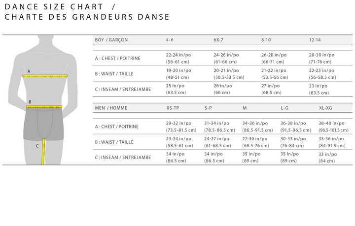 Mondor Size Charts - Canada – Mondor Canada